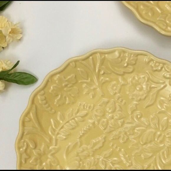 April Cornell | Other | 3 Beautiful Textured Yellow Plates Floral ...